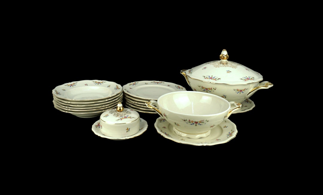 Vintage Porcelain Dining Set, Bavarian Porcelain Serving Set, Windsor ...