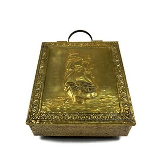 Brass Coal Scuttle, Coal Storage Box, Antique Brass Coal Box With Ship ...