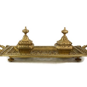 19th Century Brass Inkwell, Antique Brass Inkwell, Extra Large Inkwell ...