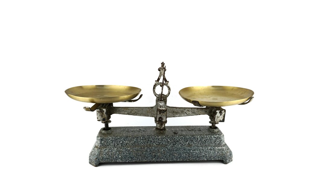 Vintage Balance Scale, French Brass Balance Scale, Antique Enameled ...