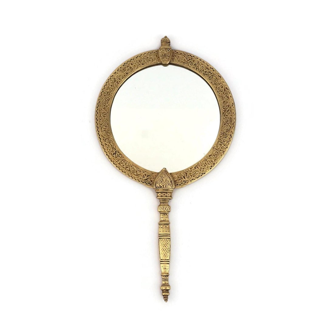 Antique 19th Century Middle Eastern Hand Mirror, Brass Wall Hung Vanity ...