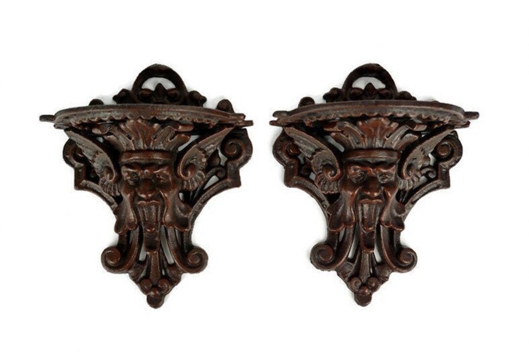 Antique Cast Iron Wall Holder Set, Cast Iron Wall Shelf, Cast Iron Wall ...