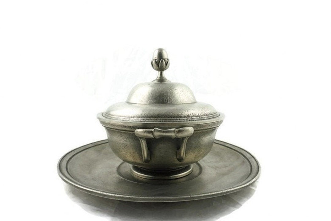 Antique French Etain Hot Food Serving Bowl With Lid, Vintage Serving ...