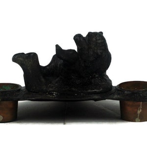 Vintage Brass Copper Inkwell With Bear Figurine, Antique Engraved Bear ...