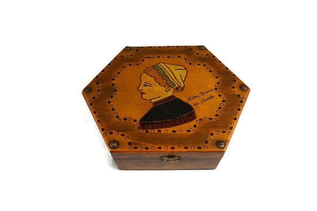 Antique French Storage Box, Notre Dame De Monts Wooden Storage Box ...