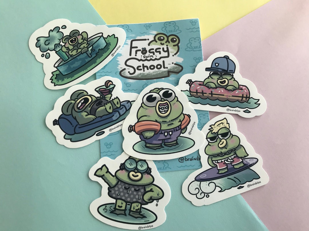 Frogs Swimming Sticker Pack | Brain Blips - Etsy