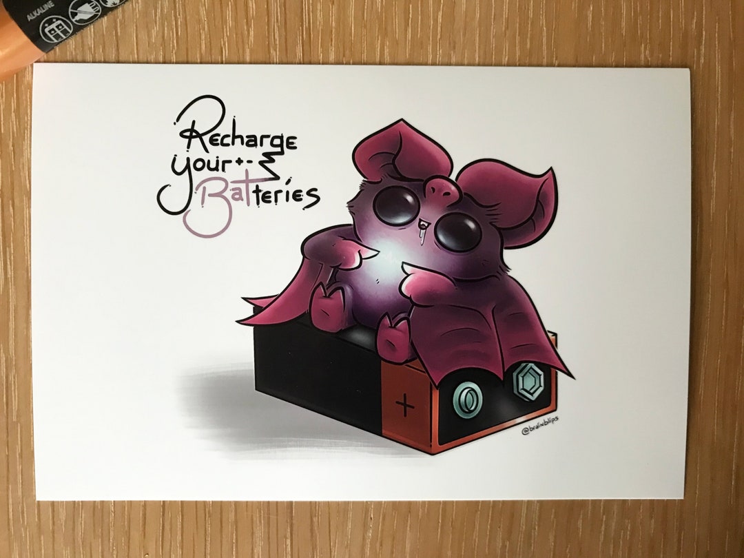 Cute Bat Wall Art | Recharge Print | Brainblips - Etsy