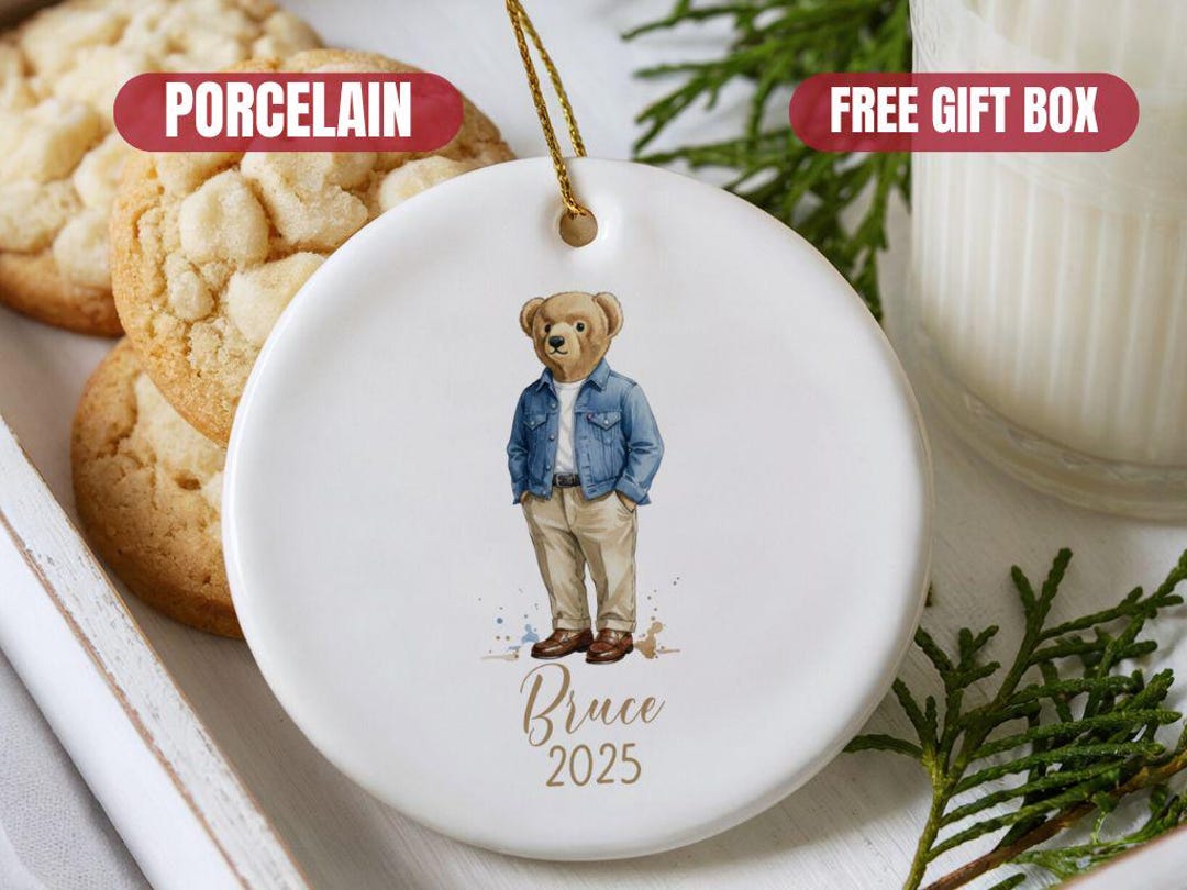 Custom Preppy Dad Mascot Teddy Bear Porcelain Ornament, Watercolor ...