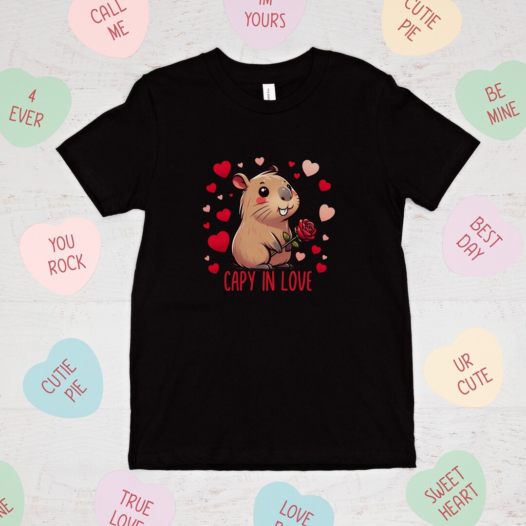 Kids Capybara Lovers Tee, Cute Capybara Valentine Shirt, Cottage Core ...