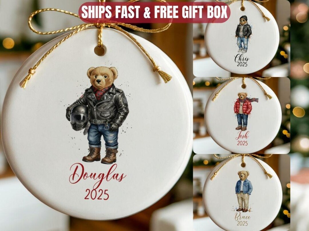 Custom Preppy Dad Mascot Teddy Bear Porcelain Ornament, Watercolor ...