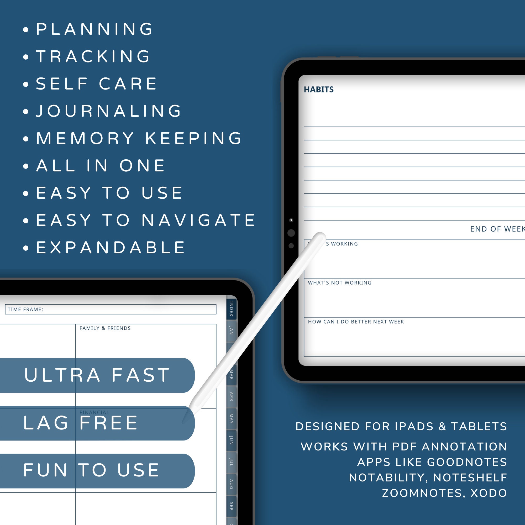 Easy to Use DIGITAL PLANNER BUNDLE for Goodnotes, Notability, Noteshelf ...