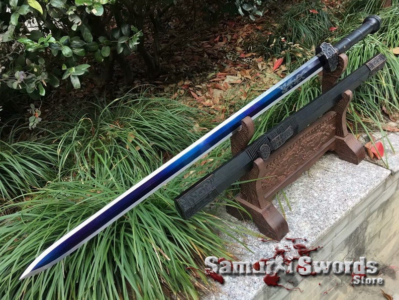 Hand Forged Chinese Sword With Black Wood Scabbard Custom - Etsy