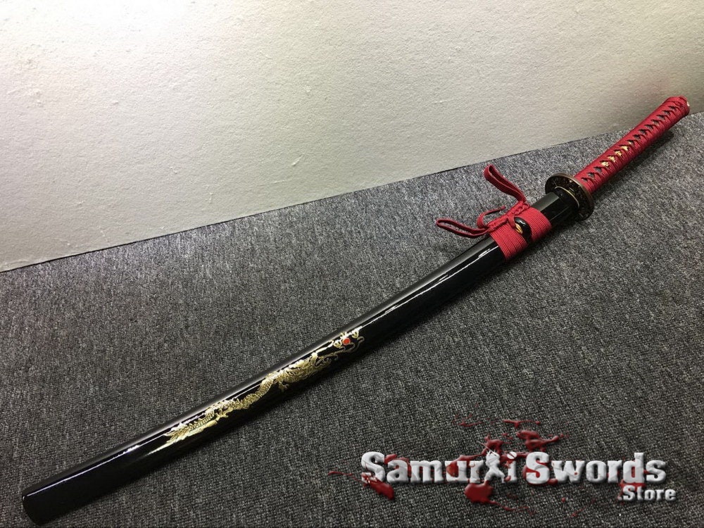 Hand Forged Samurai Katana Sword for Sale With Black Engraved | Etsy