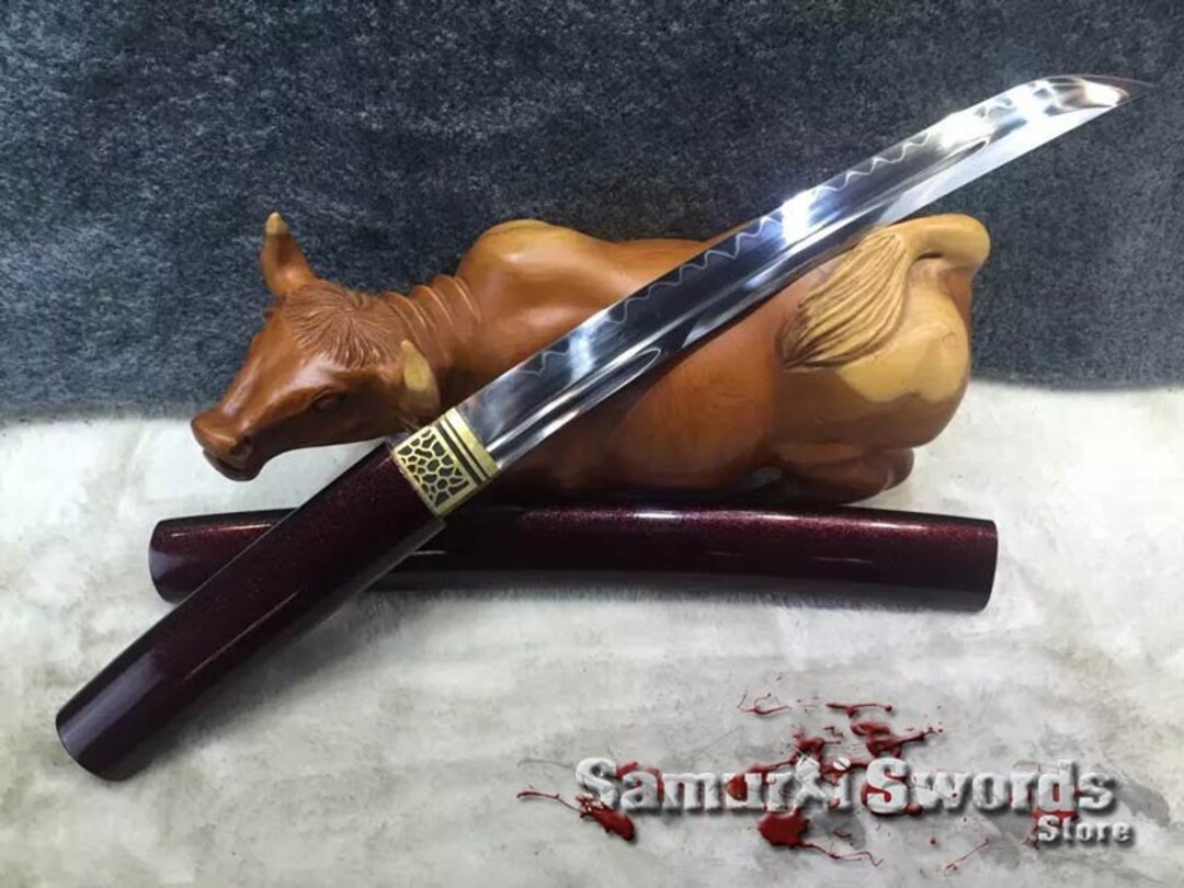 Samurai Tanto Knife With Bohi, Tanto Sword With Metallic Burgundy Saya ...