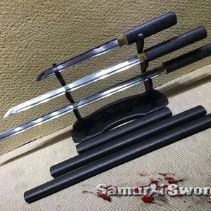 Custom Samurai Sword Set for Sale With Black Hardwood Saya, Functional ...
