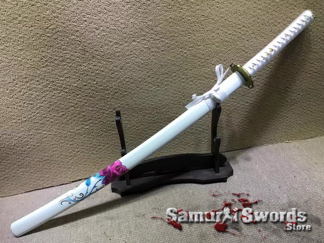 Samurai Katana Sword With Rose Inscription Saya, Hand Forged Katana ...