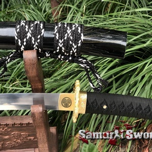 Full Tang Custom Tachi Sword, Shinken Tachi Sword With Black Crest Saya ...