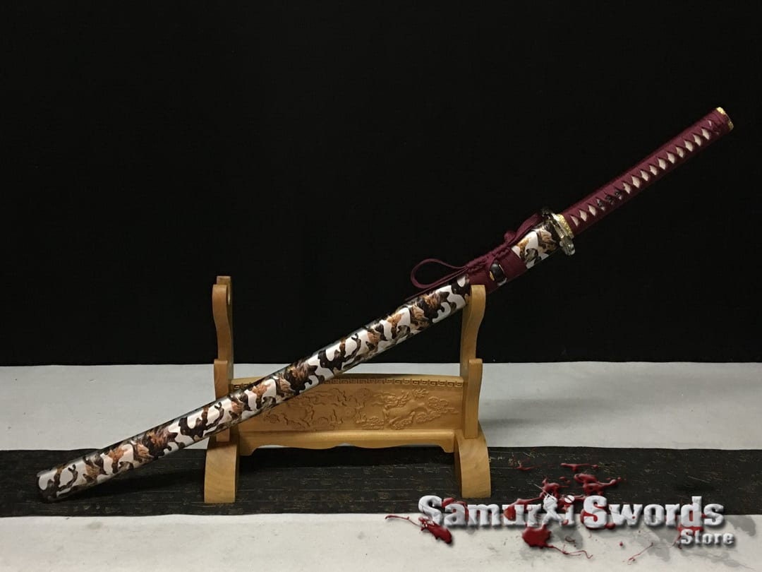 Katana Sword 1060 Carbon Steel Black and White Leopard Resin Saya - Etsy