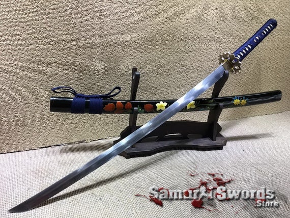 Hand forged Katana Samurai Sword with Hand Painted Flowers | Etsy
