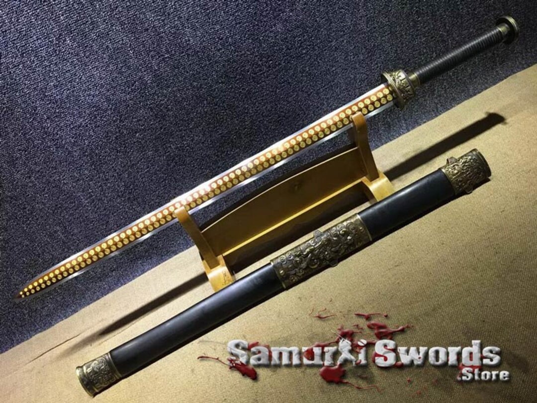 Custom Chinese Jian Sword With Ebony Wood Scabbard, Carbon Steel 1060 ...