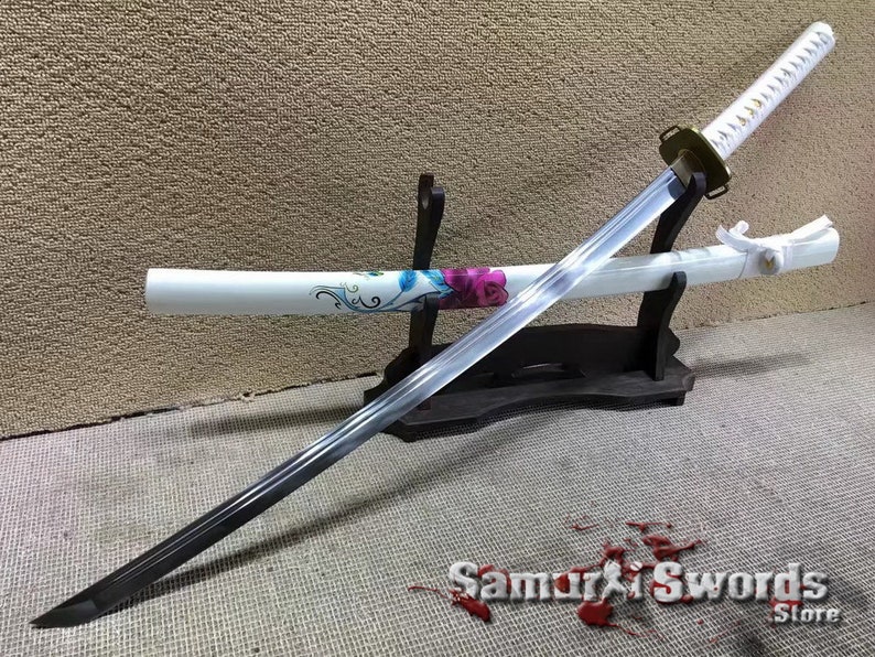Samurai Katana Sword With Rose Inscription Saya Hand Forged - Etsy