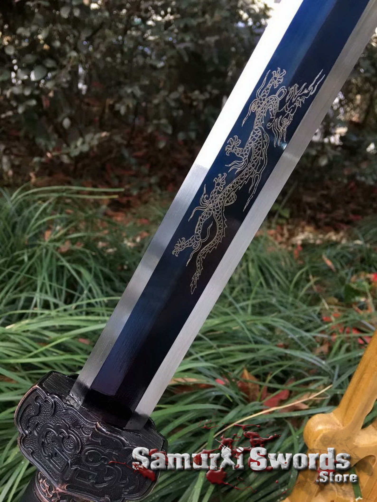 Hand Forged Chinese Sword With Black Wood Scabbard Custom - Etsy