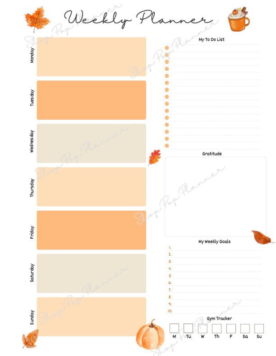 Autumn Fall Weekly Planner Insert digital Download Pumpkin Theme ...