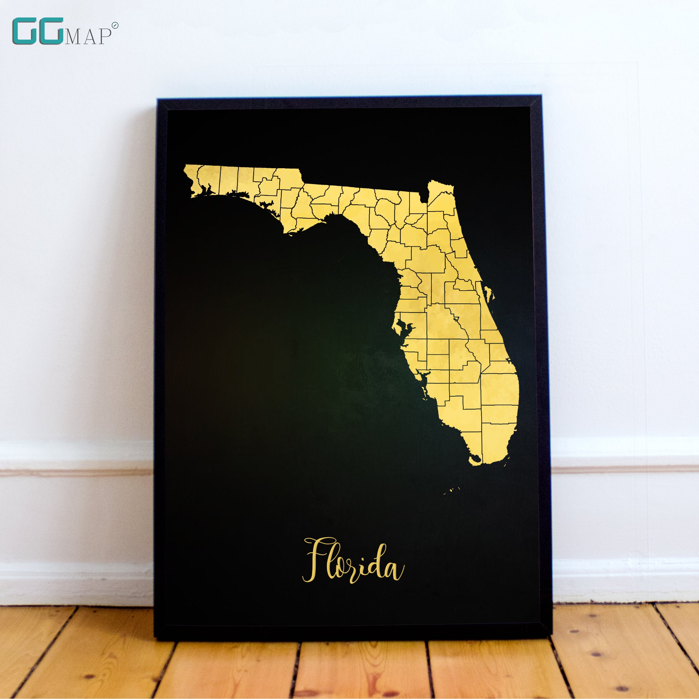 FLORIDA Map Florida Gold Map Travel Poster Home Decor Wall Decor Office ...