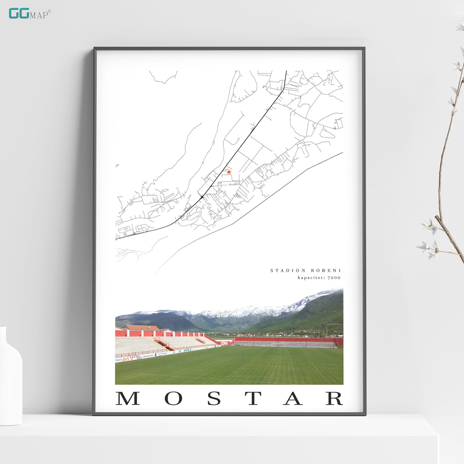 City Map of MOSTAR Stadium Roeni Home Decor Mostar - Etsy
