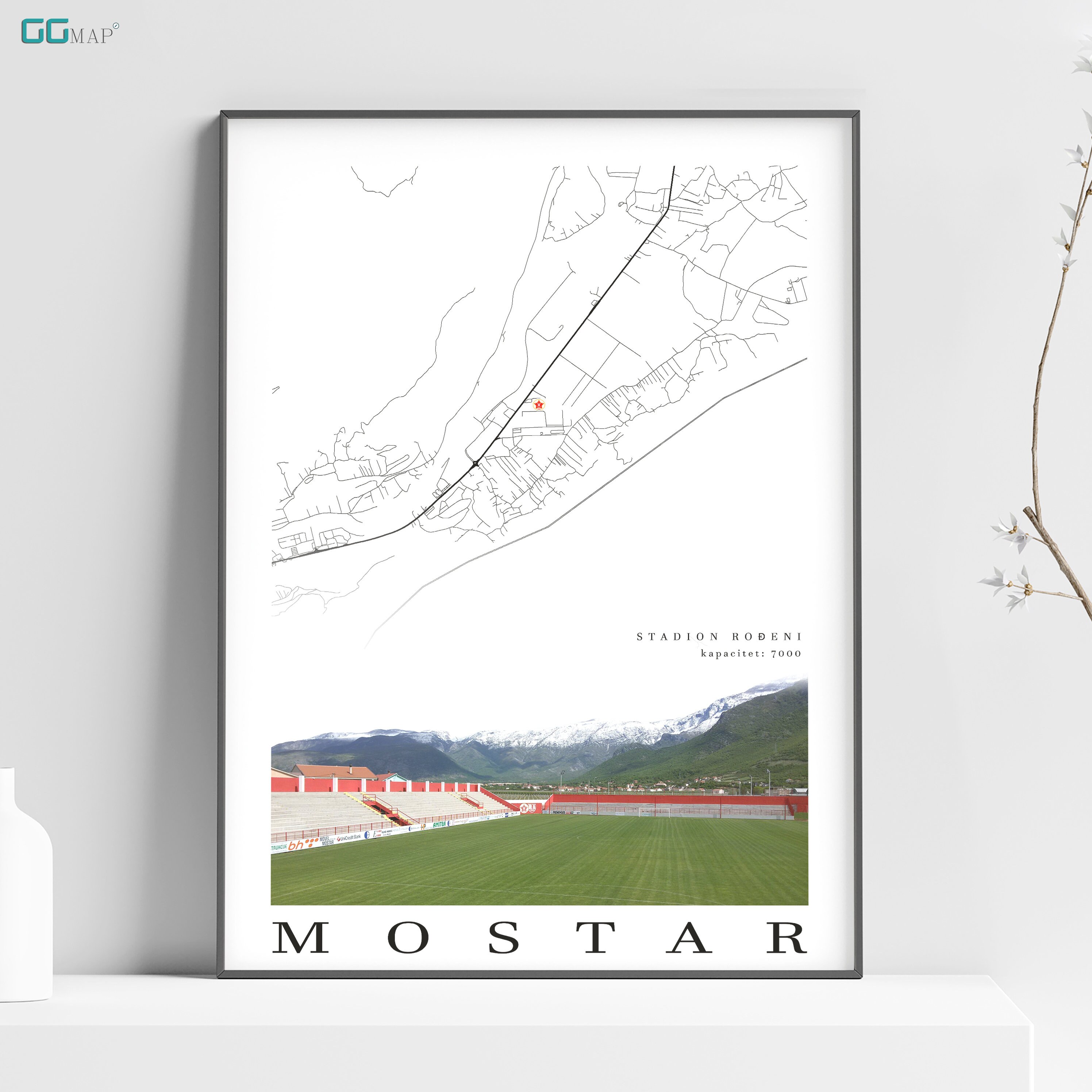 City Map of MOSTAR Stadium Roeni Home Decor Mostar - Etsy