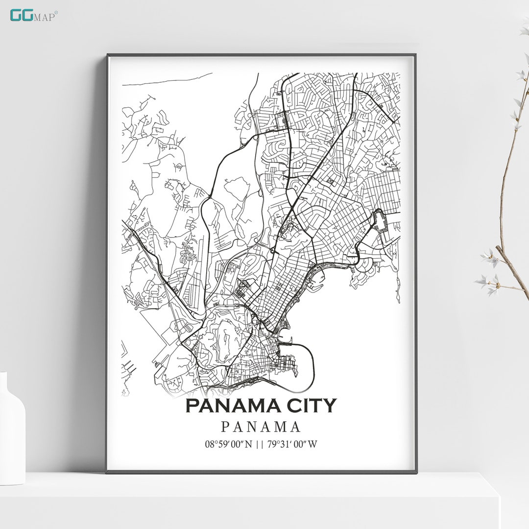 City Map of PANAMA CITY - Home Decor - Wall Decor - Office Map - Travel ...