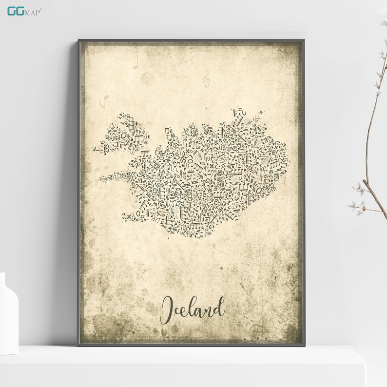 ICELAND Map Iceland Music Map Travel Poster Home Decor Wall Decor ...