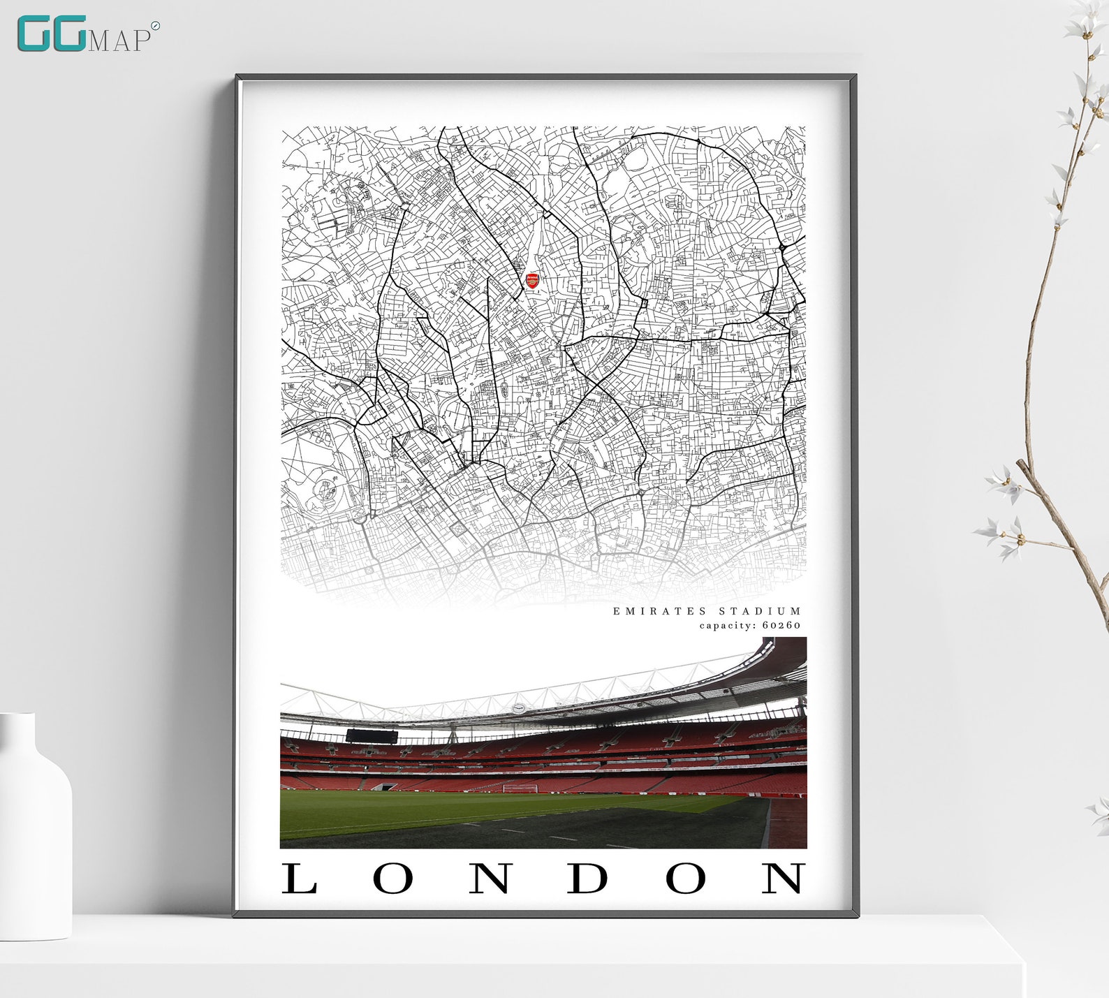 City Map of LONDON Stadion Emirates Home Decor Stadium Arsenal Wall ...