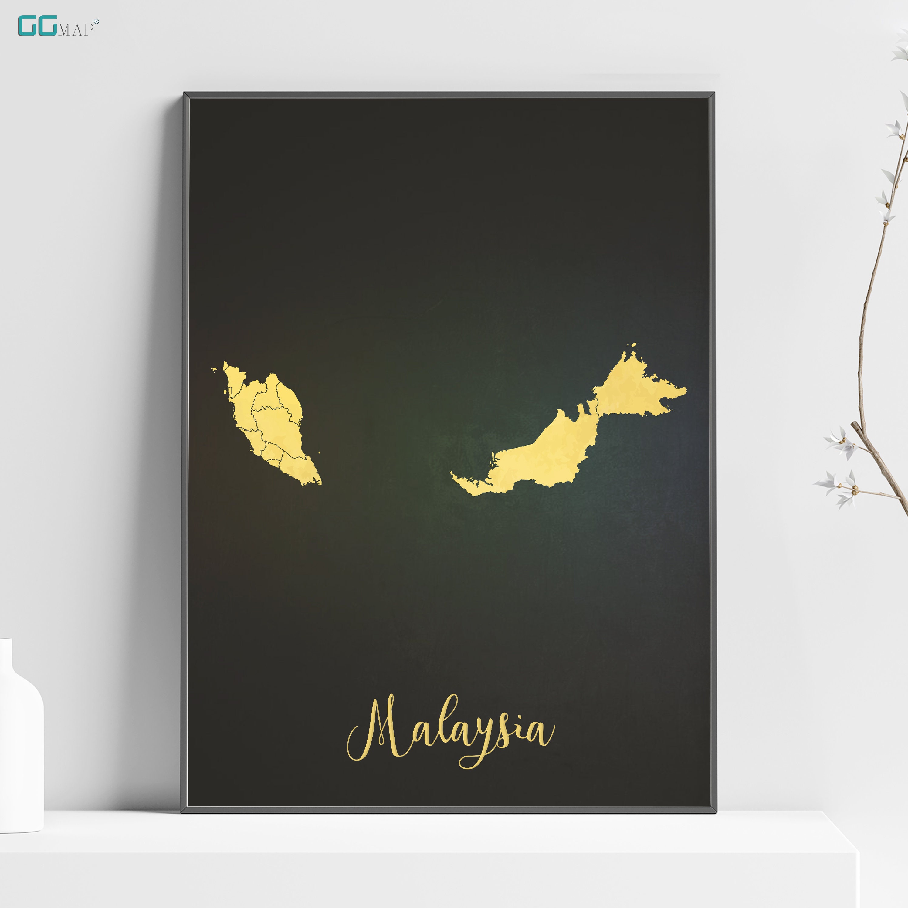 MALAYSIA Map Malaysia Gold Map Travel Poster Home Decor Wall Decor ...