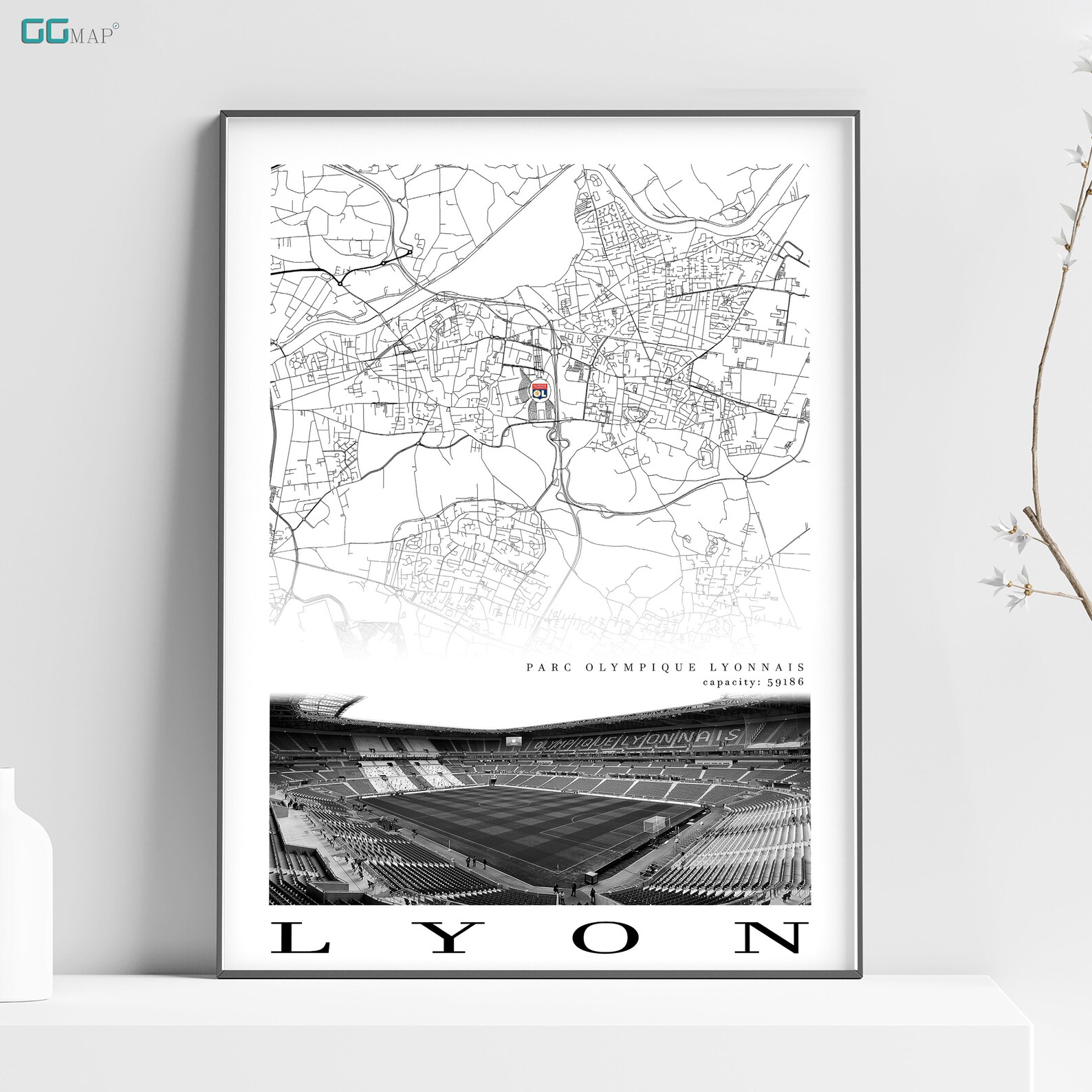 City Map of LYON Parc Olympique Lyonnais Stadium Home - Etsy