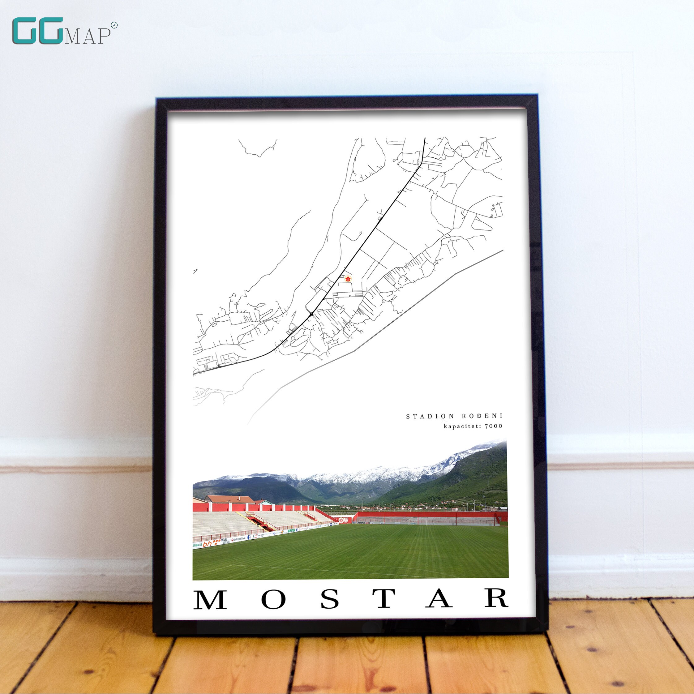 City Map of MOSTAR Stadium Roeni Home Decor Mostar - Etsy