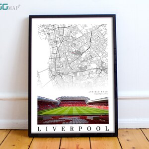 City Map of LIVERPOOL - Anfield Stadium - Home Decor Anfield - Wall ...