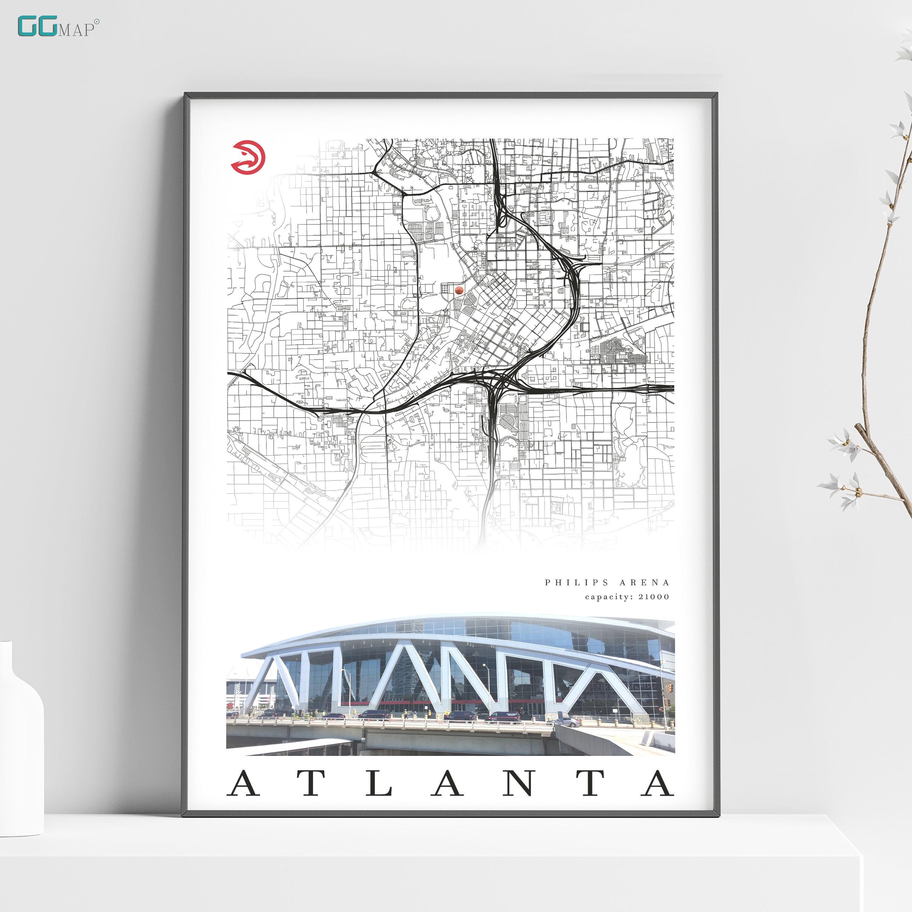 City Map of ATLANTA Philips Arena Home Decor Atlanta Philips Arena Wall ...