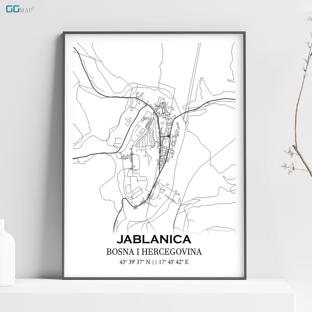 Mapa de la ciudad de JABLANICA Mapa clásico de Jablanica Decoración del ...