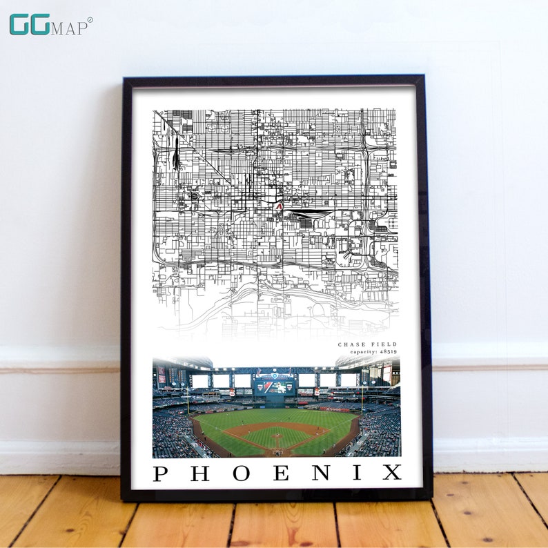City Map of PHOENIX Home Decor Phoenix Chase Field Wall - Etsy