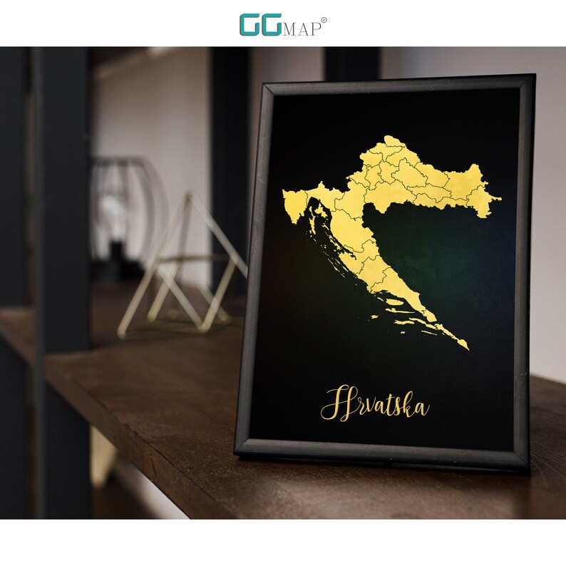 HRVATSKA Map Hrvatska Gold Map Travel Poster Home Decor Wall Decor ...