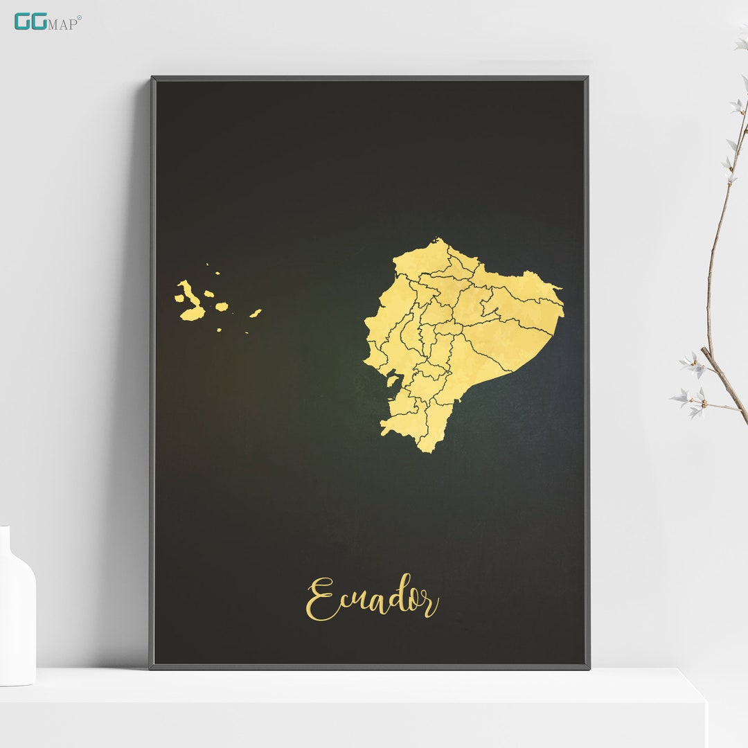 ECUADOR Map - Ecuador Gold Map - Travel Poster - Home Decor - Wall ...