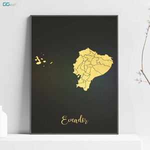 ECUADOR Map - Ecuador Gold Map - Travel Poster - Home Decor - Wall ...