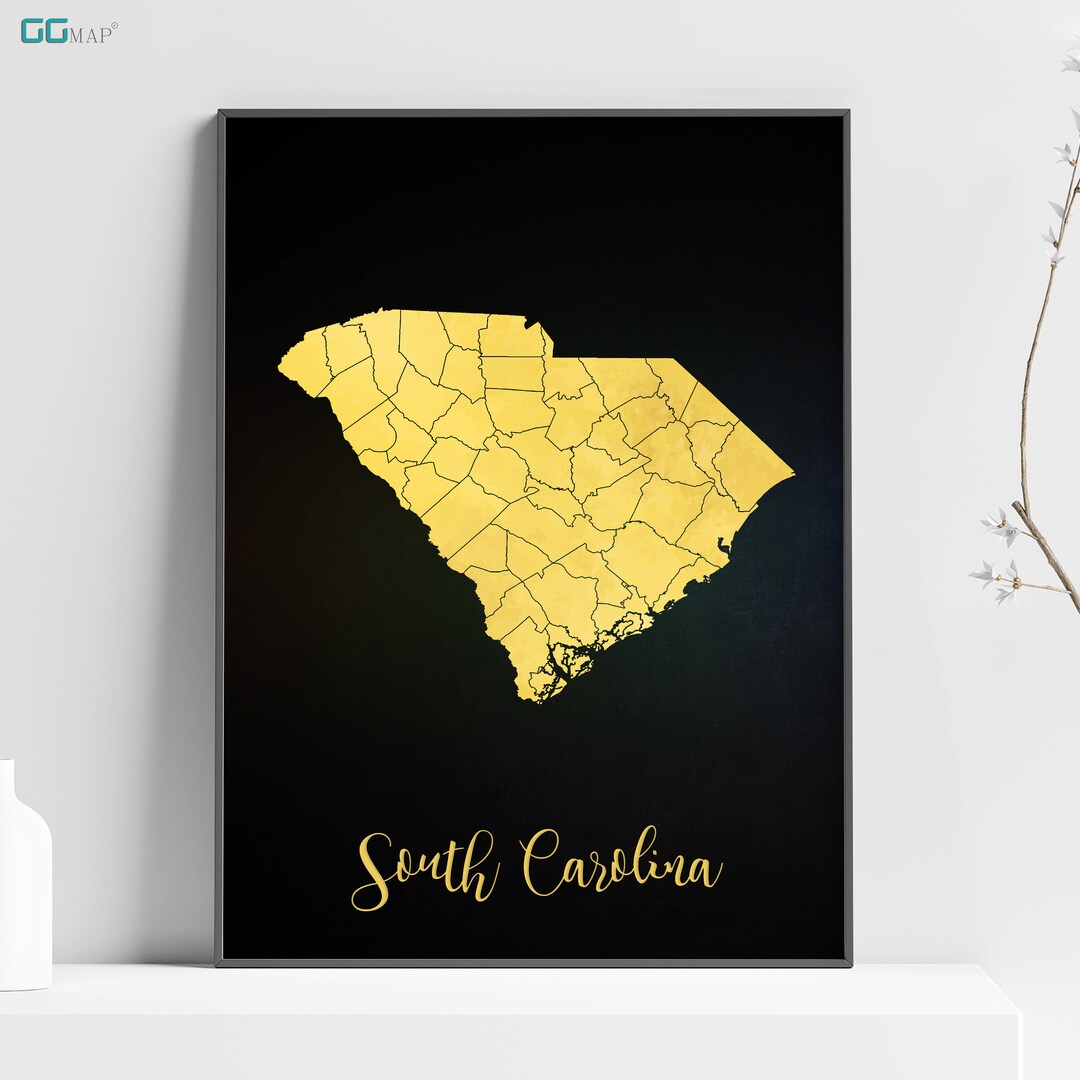 SOUTH CAROLINA Map - South Carolina Gold Map - Travel Poster - Home ...