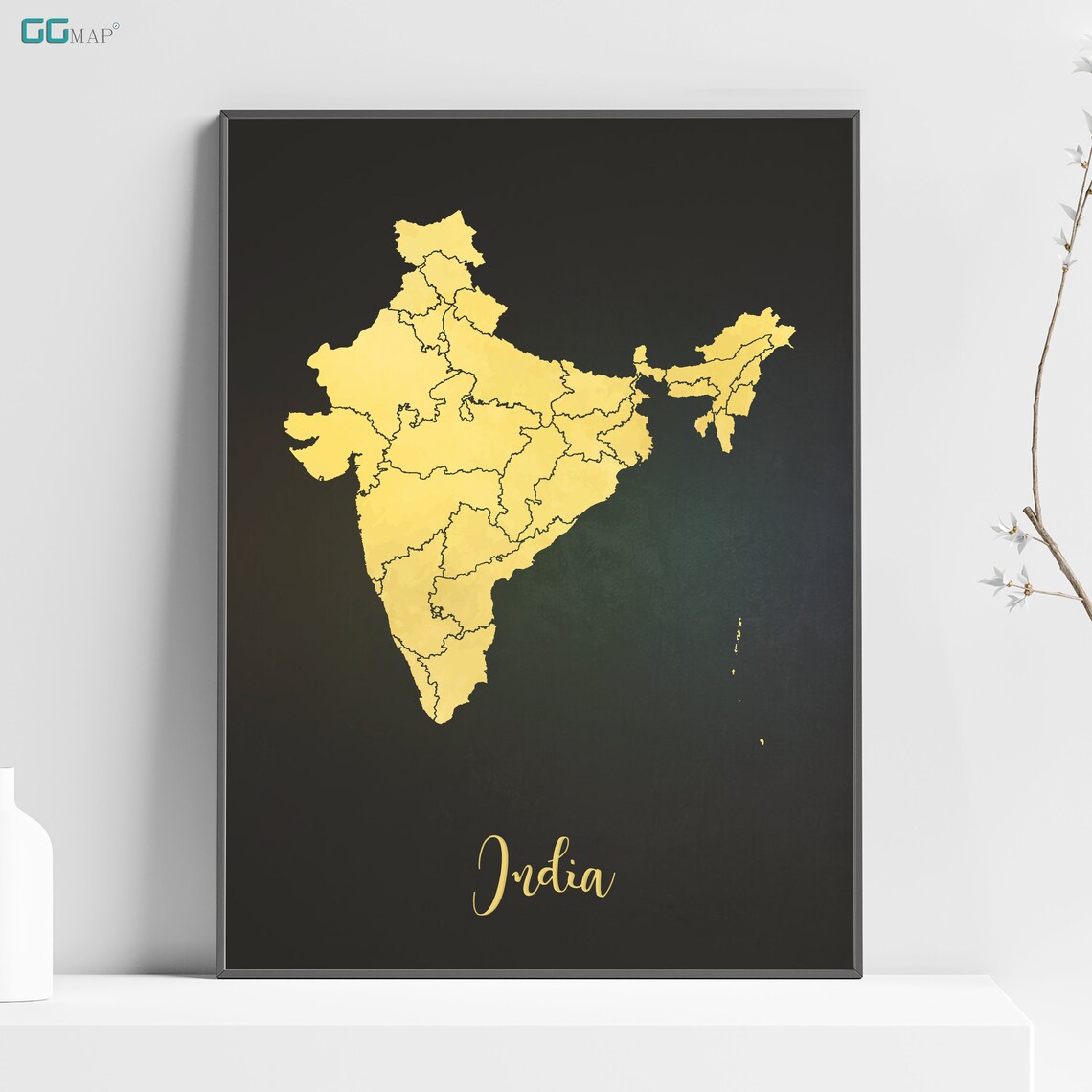 INDIA map India gold map Travel poster Home Decor Wall | Etsy