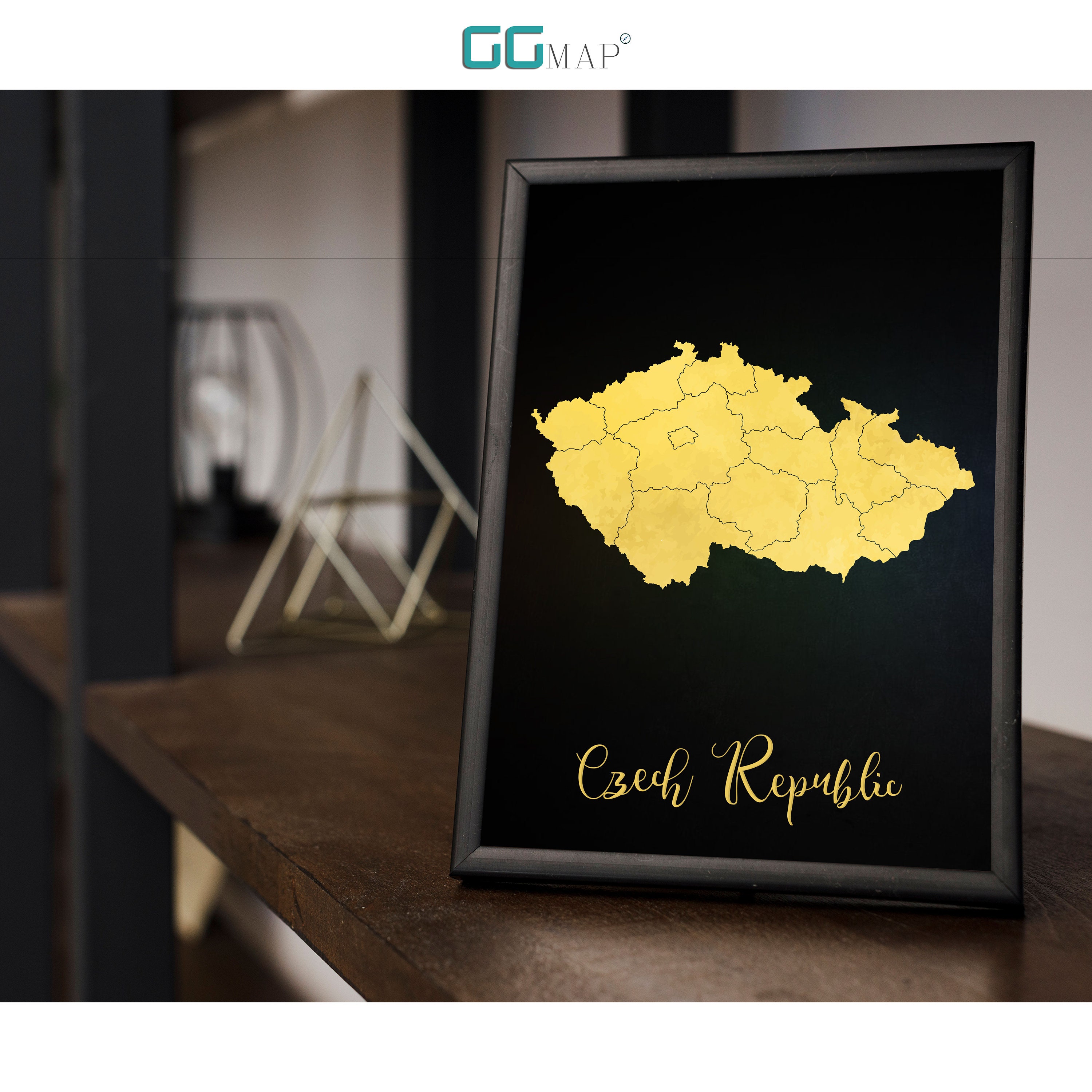 CZECH REPUBLIC Map Czech Republic Gold Map Travel Poster Home Decor ...