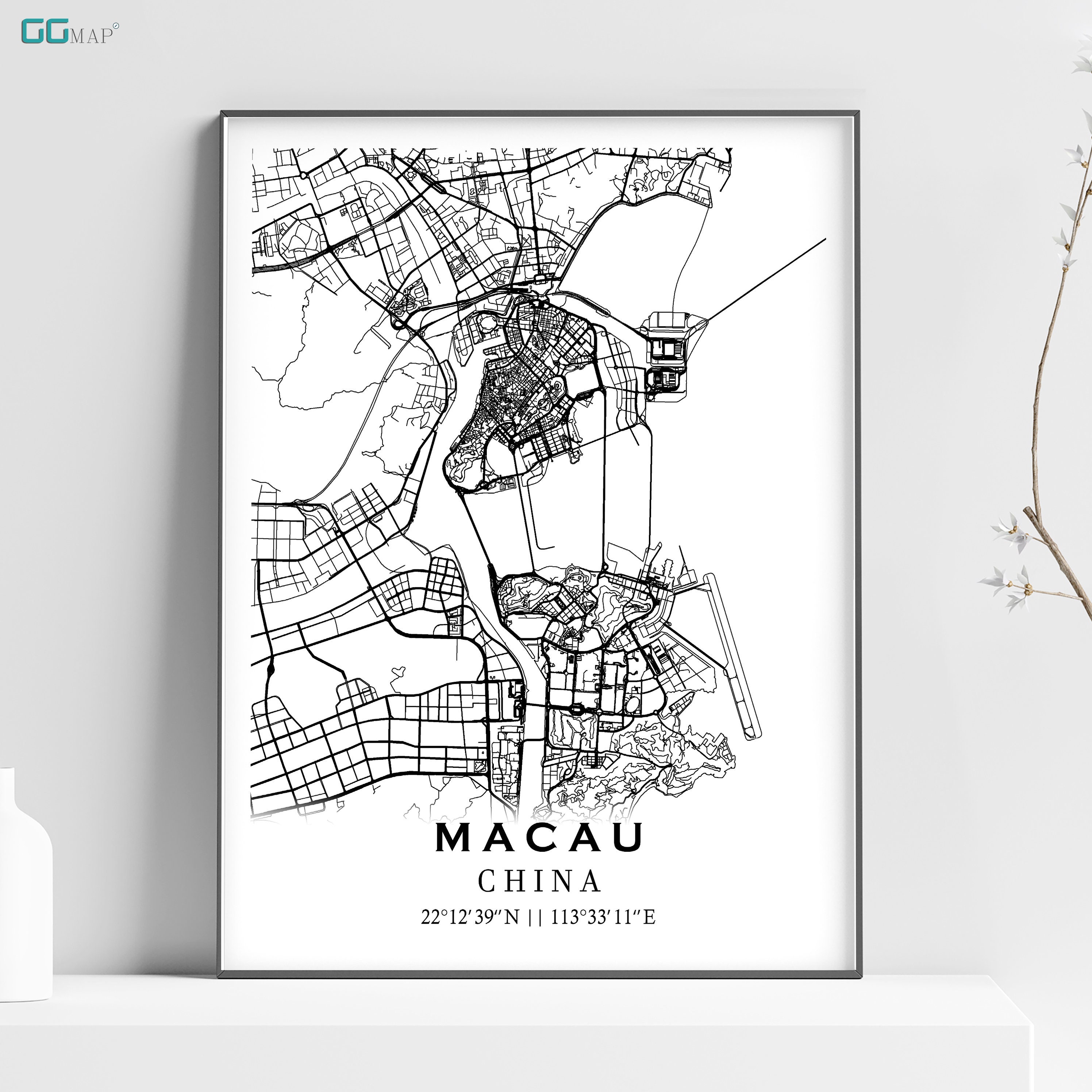 MACAU Stadtplan – Landkarte Home – Wanddeko – Büro Karte – Reisekarte ...