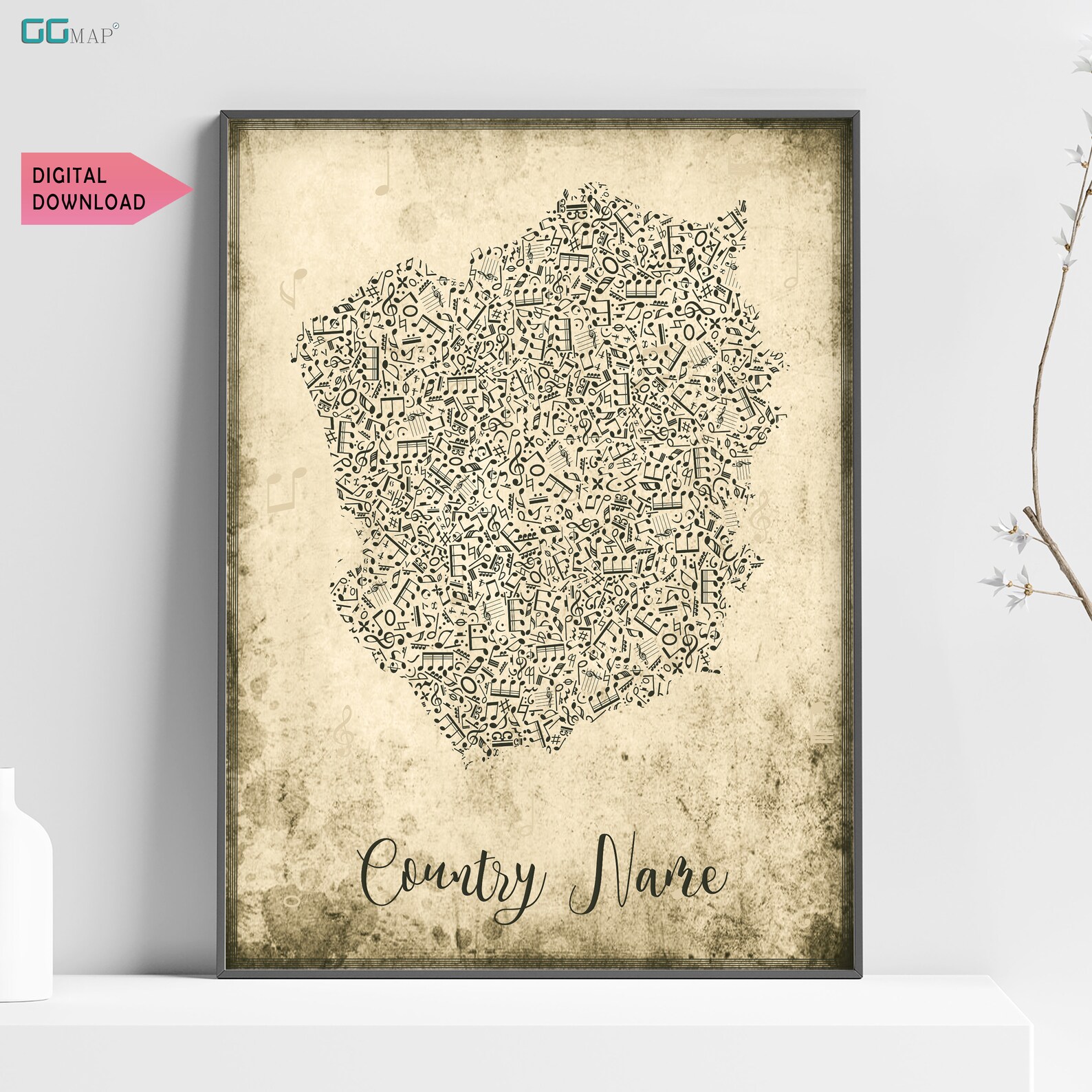 MUSIC Retro Country Map DIGITAL DOWNLOAD Music Retro Country Map Your ...