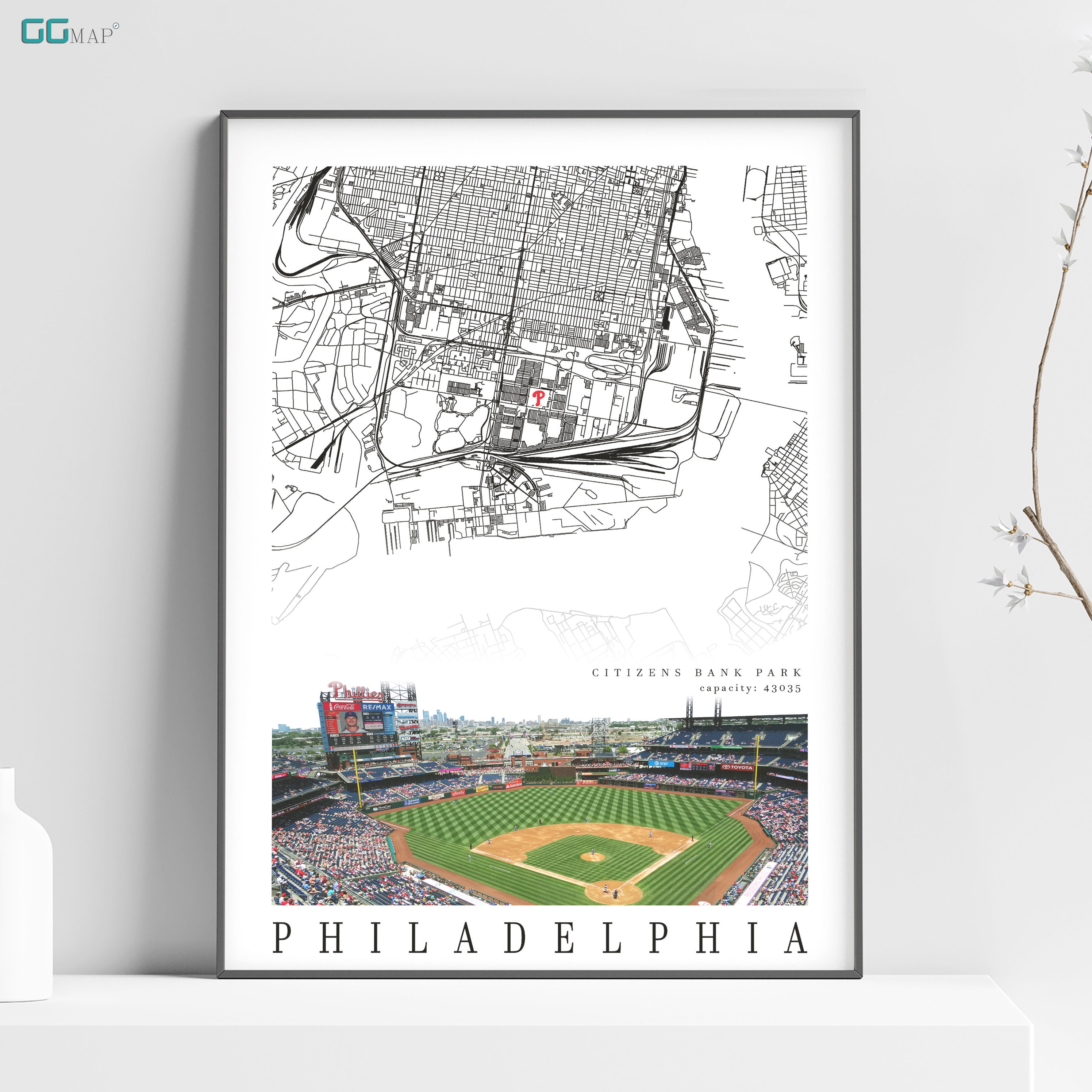City Map of PHILADELPHIA Home Decor Philadelphia Citizens Bank Park ...