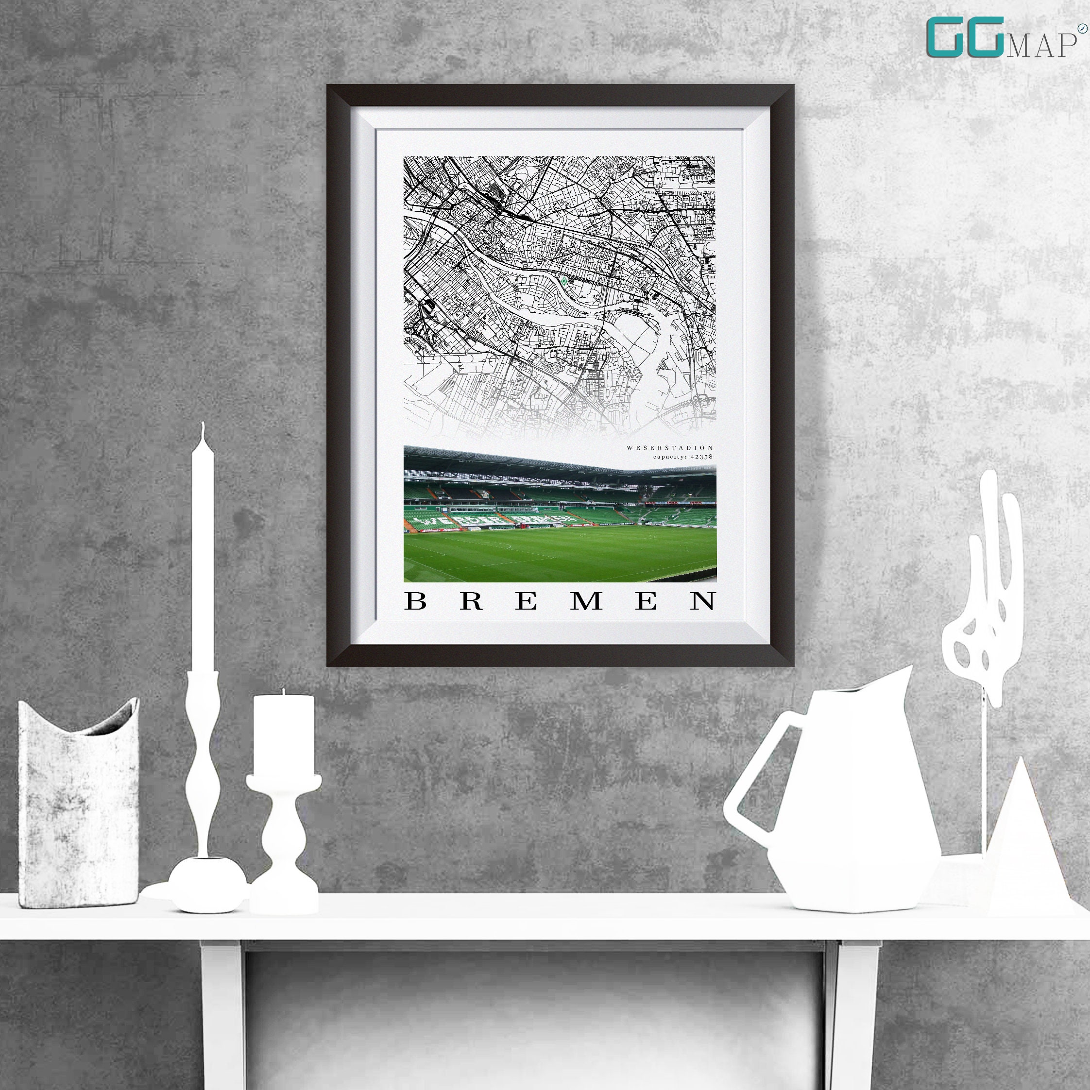 City Map of BREMEN Weserstadion Home Decor Weserstadion Print Map ...
